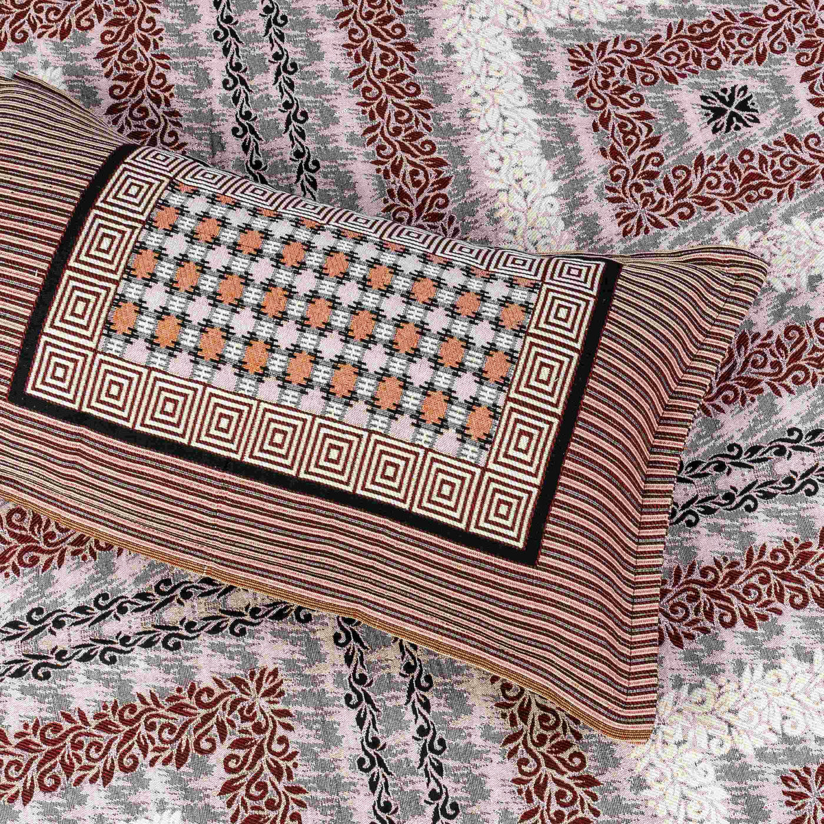 Elaganza Light Red 4 Pillow Multani Bedsheet Set – Khan Tex